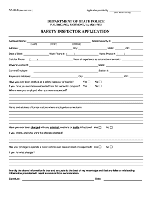 Fillable Online safety inspector application - Virginia State Police ...