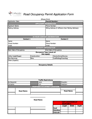 Fillable Online Road Occupancy Permit Application Form - Municipality ...