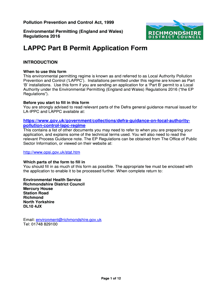 Fillable Online (Part B) Local authority pollution prevention and ...