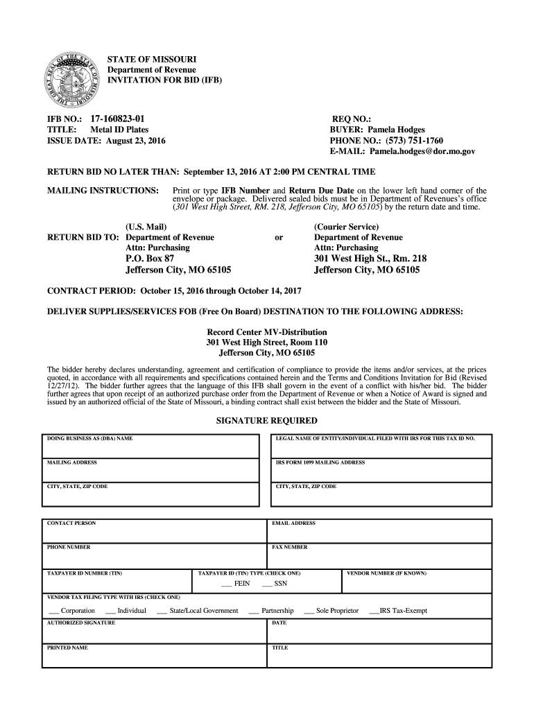 Fillable Online dor mo RFQ document template - Missouri Department of ...
