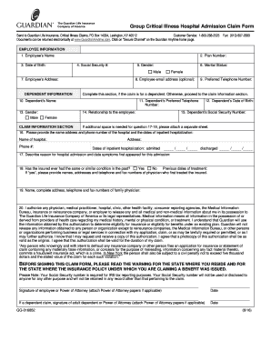 Fillable Online Guardian Critical Illness Claim Form Fax Email Print ...