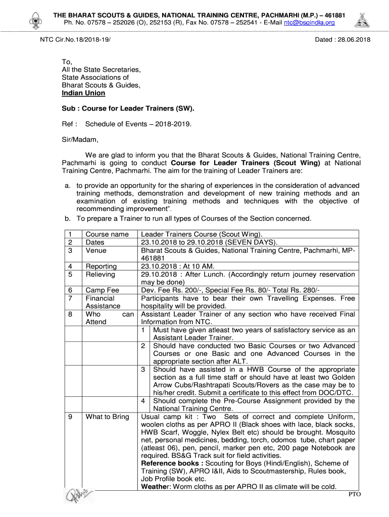 Fillable Online the bharat scouts & guides - Kerala State Bharat Scouts ...