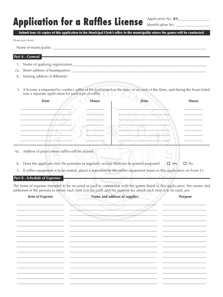 Fillable Online Application for a Raffle license Application No. - Ewing ... Fax Email Print ...