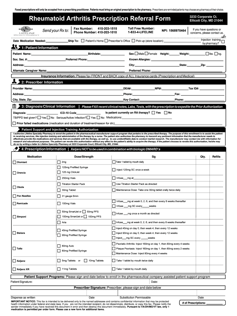 Fillable Online Rheumatoid Arthritis Prescription Referral Form.docx ...