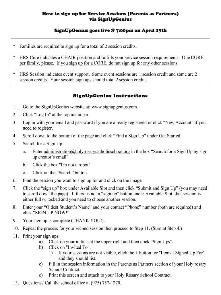 Fillable Online Signup Genius Instructions 18-19.pdf Fax Email Print ...