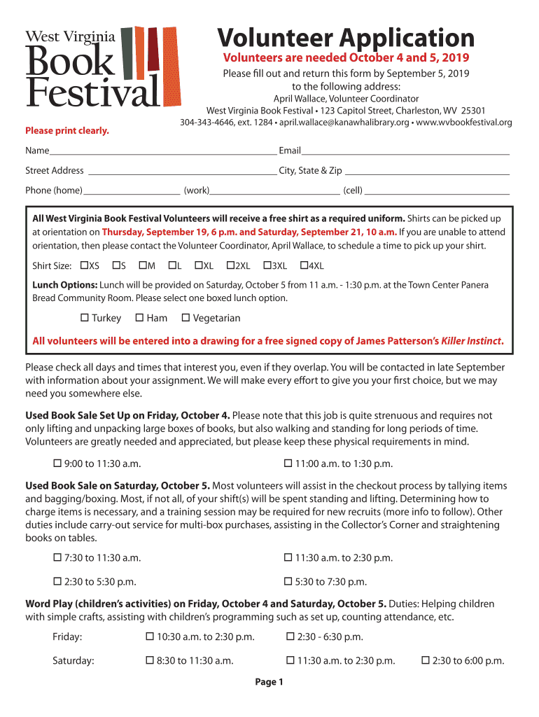 Fillable Online Please fill out and return this form by September 5 ...