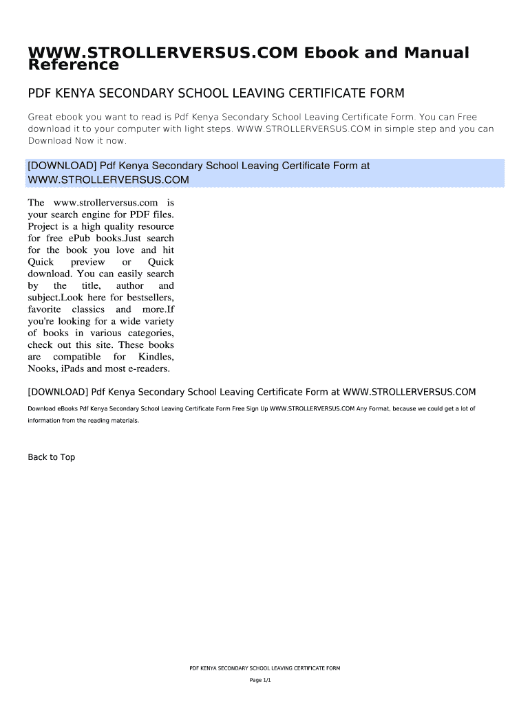 Fillable Online DOWNLOAD Pdf Kenya Secondary School Leaving Certificate ...
