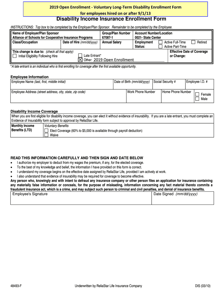 Fillable Online Long Term Disability (LTD) Enrollment/Change Form - The ...