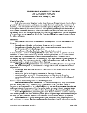 Fillable Online Debriefing Form Template (for Deception or ... - UGA ...