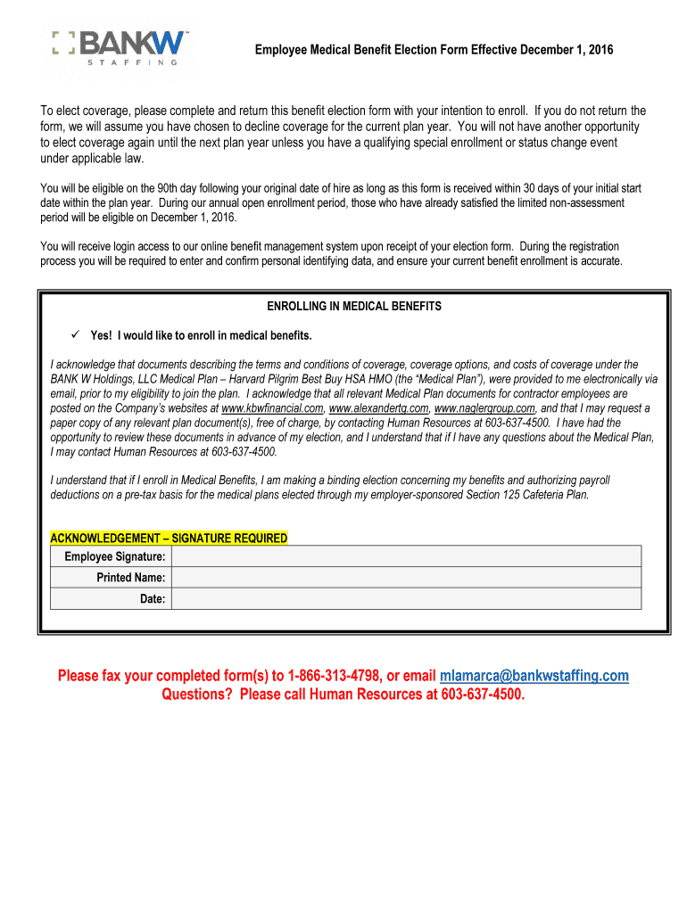 Fillable Online Employee Benefit Enrollment Form for Capitol ...