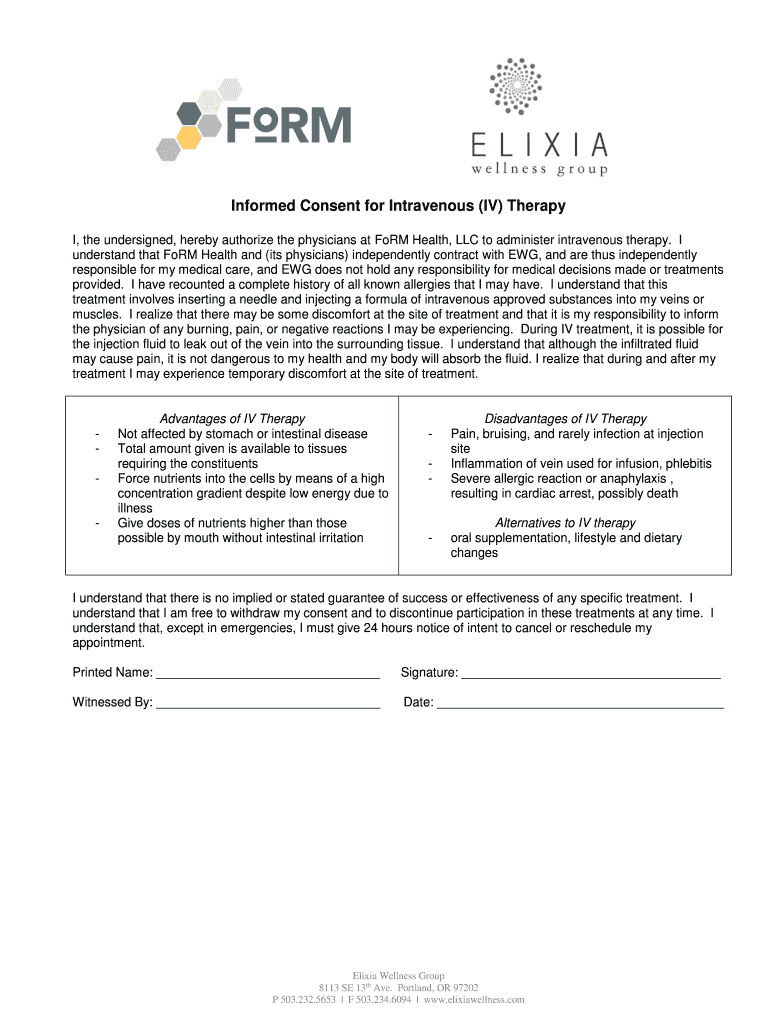 Fillable Online Informed Consent for Intravenous (IV) Therapy performed at ... Fax Email Print ...