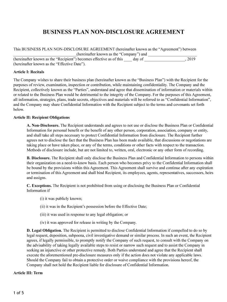 Fillable Online Business-Plan-Non-Disclosure-Agreement-Template.docx ...