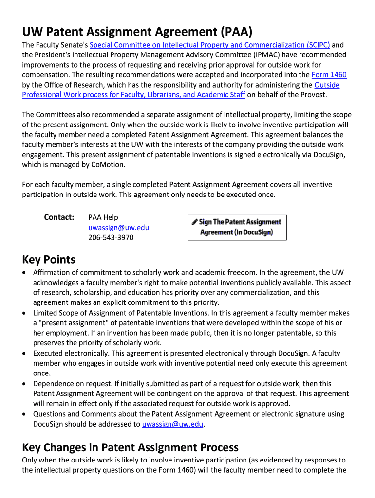 Fillable Online UW Patent Assignment Agreement (PAA) Fax Email Print ...