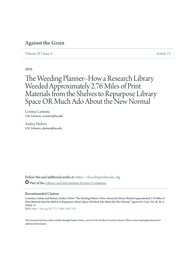Fillable Online The Weeding Planner--How a Research Library Weeded ...