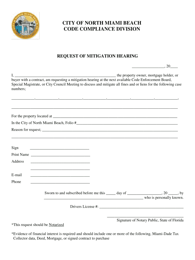 Fillable Online FormsNorth Miami Beach, FL - City of North Miami Beach ...