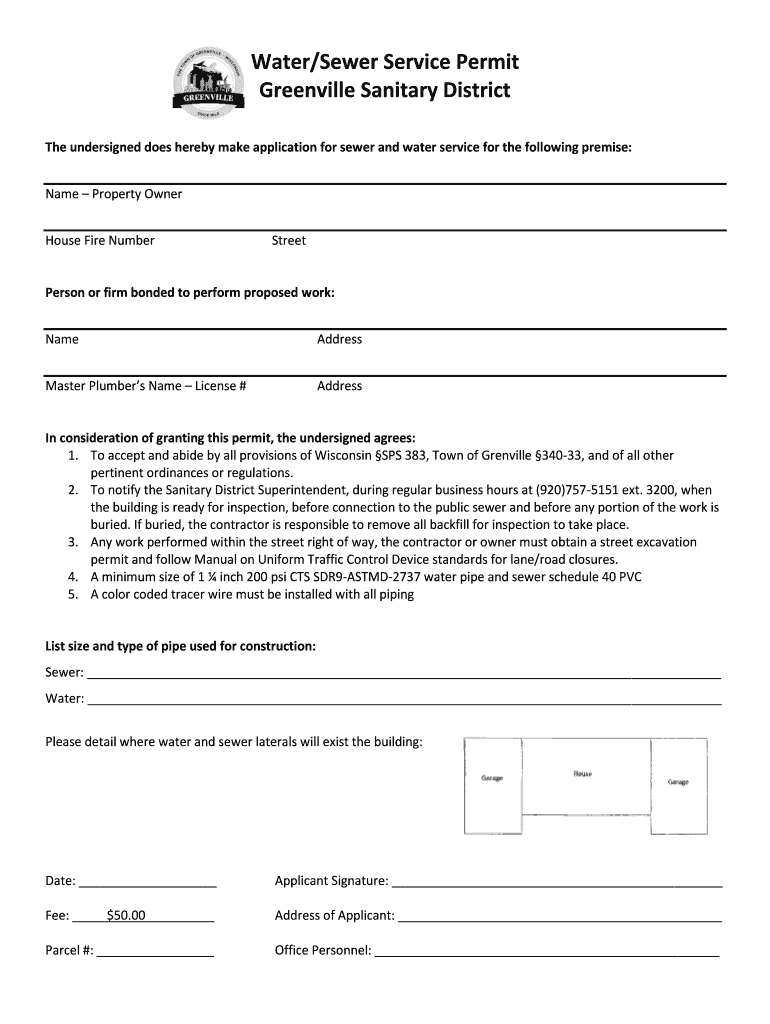 Fillable Online Water/Sewer Service Permit Greenville Sanitary District ...