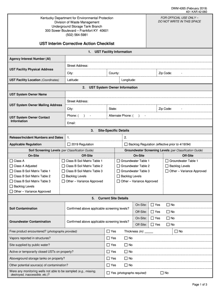 Fillable Online eec ky DWM 4265 - UST Interim Corrective Action ...