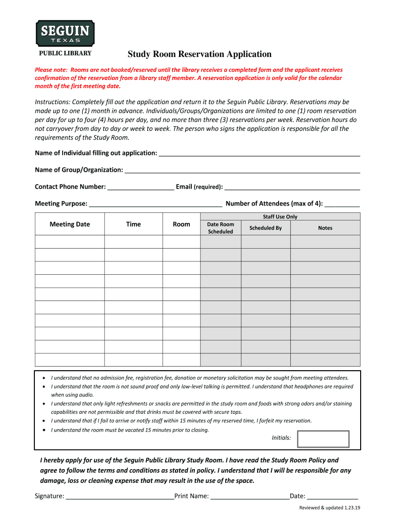Fillable Online Study Room Reservation Application Fax Email Print ...
