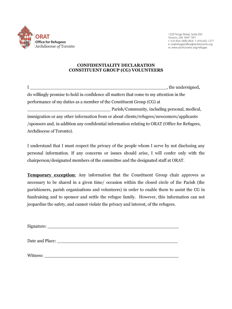 Fillable Online CONFIDENTIALITY DECLARATION Fax Email Print - pdfFiller