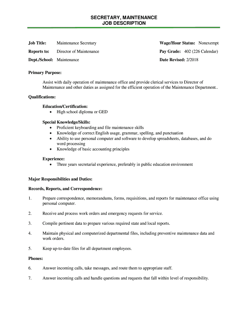 Fillable Online Maintenance Worker Job Description - How to Become a ...