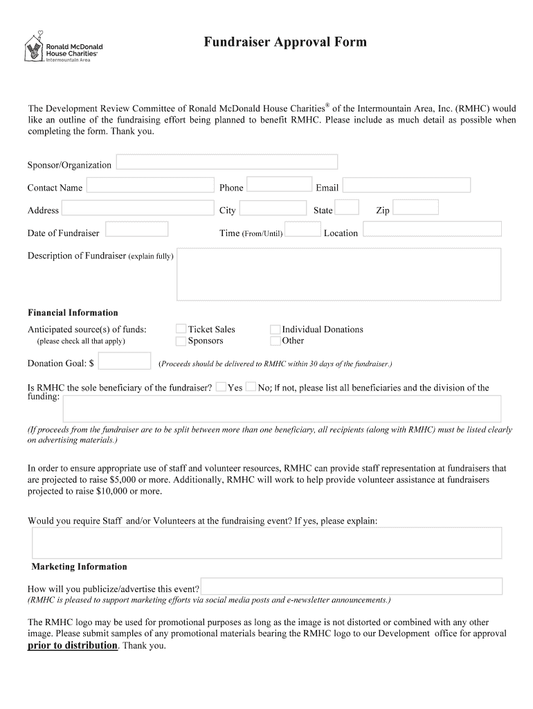 Fillable Online Fundraiser Approval Form - Ronald McDonald House ...