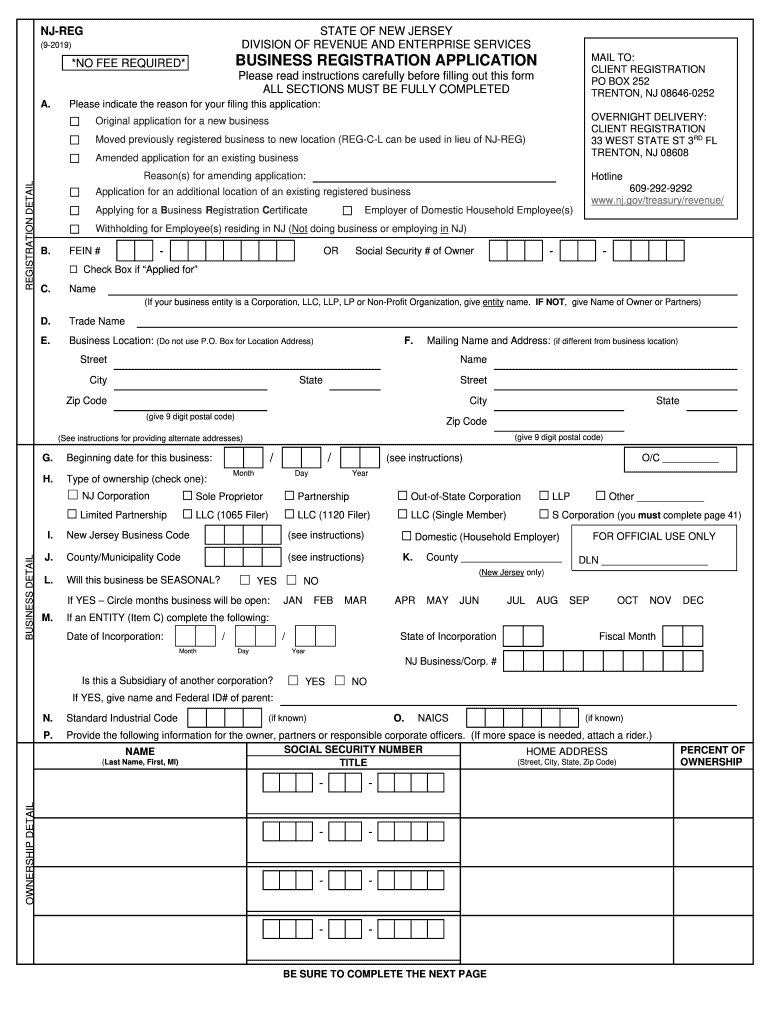 2019 2024 Form NJ DoR NJ REG Fill Online Printable Fillable Blank