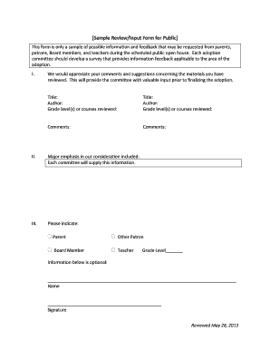 Fillable Online Sample Review/Input Form for Public I. Fax Email Print ...