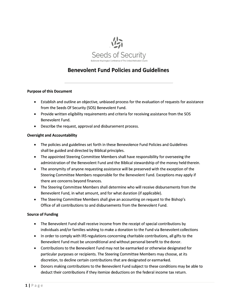 Fillable Online Benevolent Fund Guidelines For Church - Search and ...