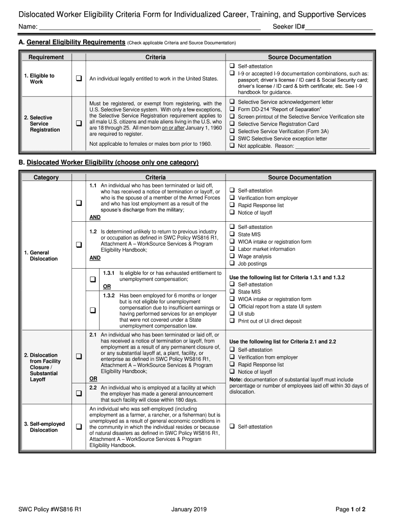 Fillable Online Dislocated Worker Eligibility Verification Form Fax Email Print - pdfFiller