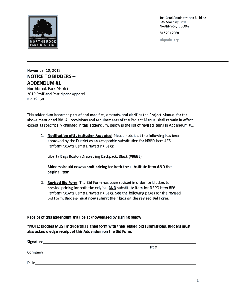 Fillable Online Joe Doud Administration Building - Northbrook Park ...