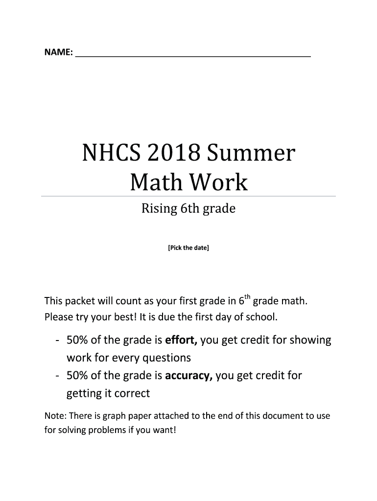 Fillable Online 6th grade summer math packet Fax Email Print - pdfFiller