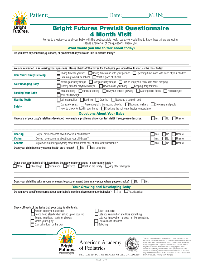 Bright Futures Form - Fill Online, Printable, Fillable, Blank | pdfFiller