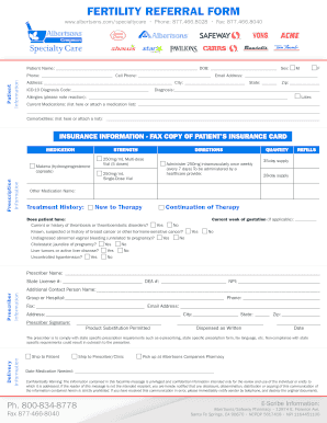 Fillable Online FERTILITY REFERRAL FORM - shaws.com Fax Email Print ...