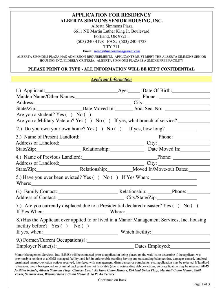 Fillable Online APPLICATION FOR RESIDENCY 1.) Applicant - Alberta ...