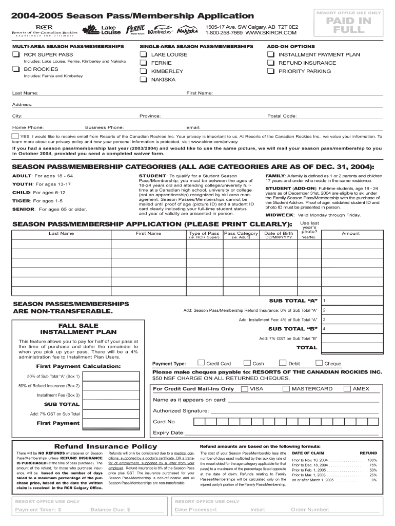 Fillable Online PAID IN FULL - Resorts of the Canadian Rockies Fax ...
