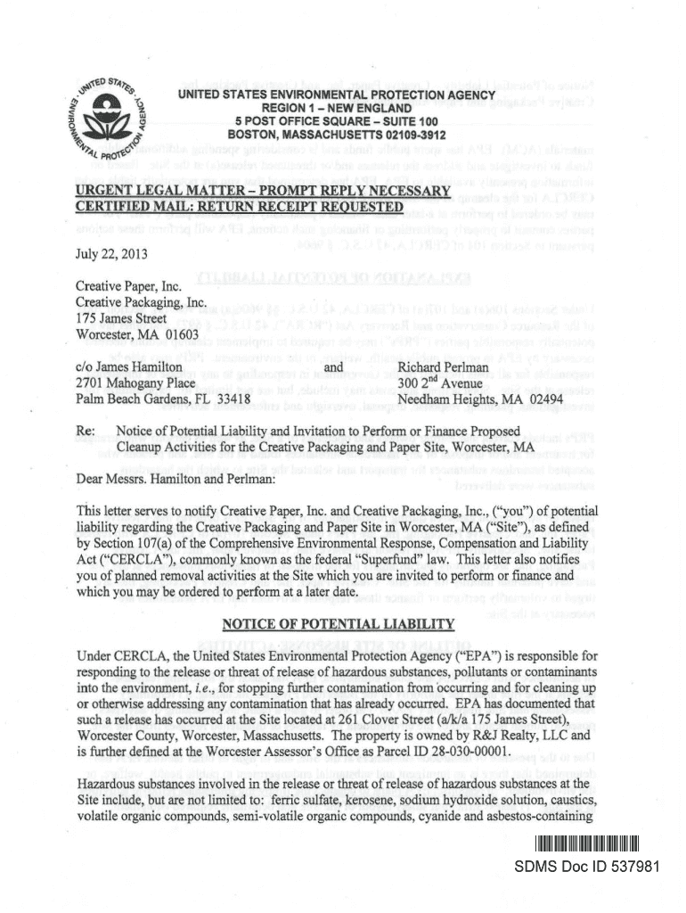 Fillable Online GENERAL NOTICE LETTER (GNL) - CREATIVE PAPER INC ...