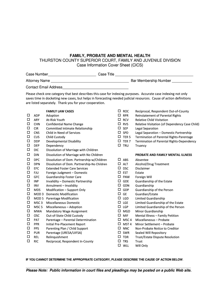 Fillable Online FAMILY, PROBATE AND MENTAL HEALTH THURSTON ... Fax ...