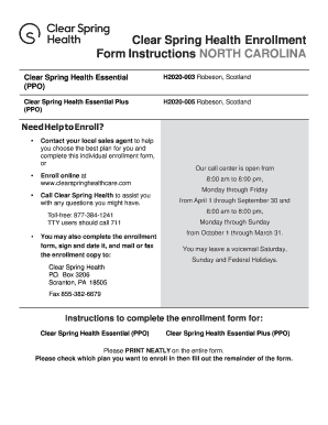 Fillable Online Clear Spring Health Essential Plus H2020-005 (PPO) Fax ...