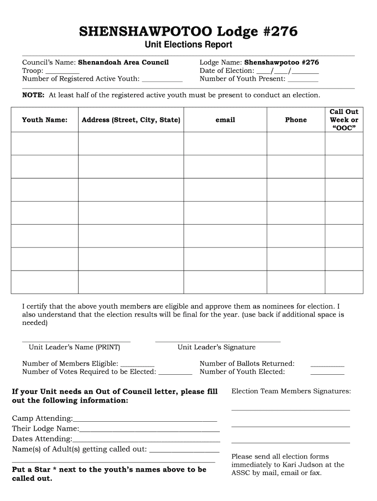 Fillable Online Order of the Arrow - Shenandoah Area Council Fax Email ...