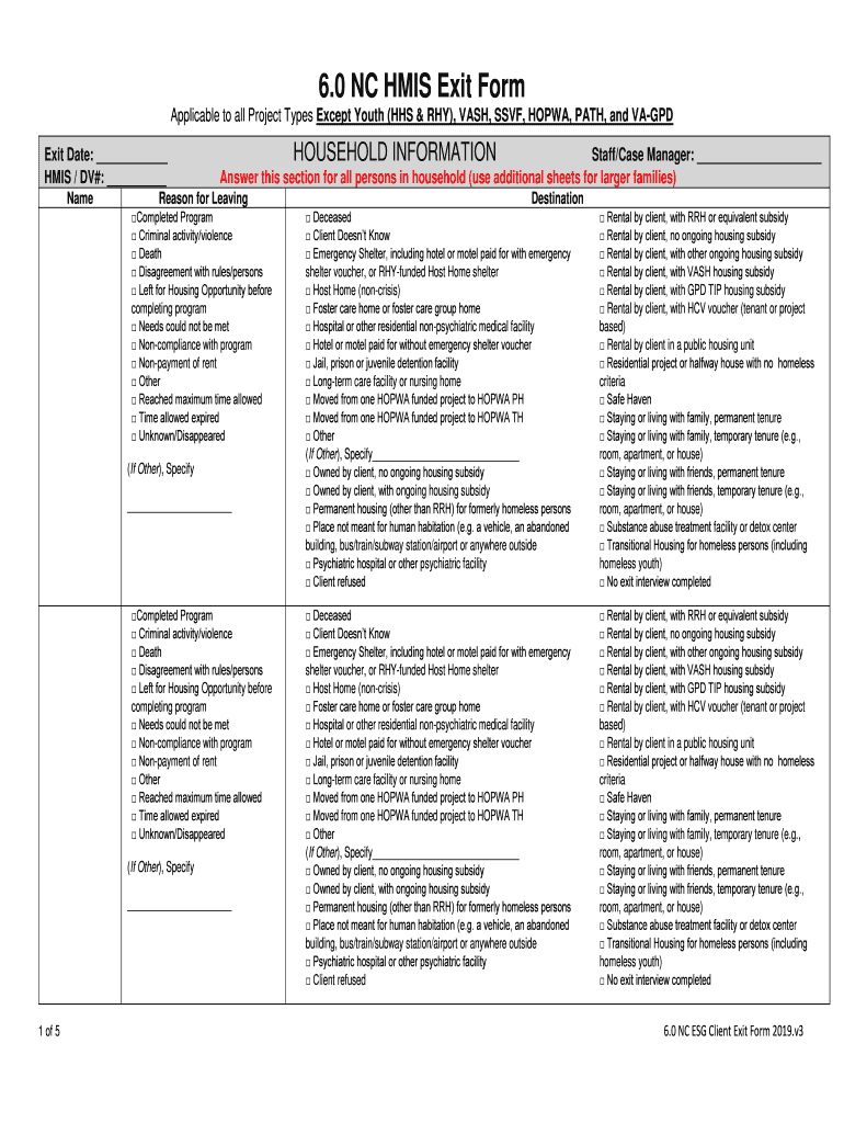 Fillable Online 6.0 NC HMIS Exit Form Fax Email Print - pdfFiller