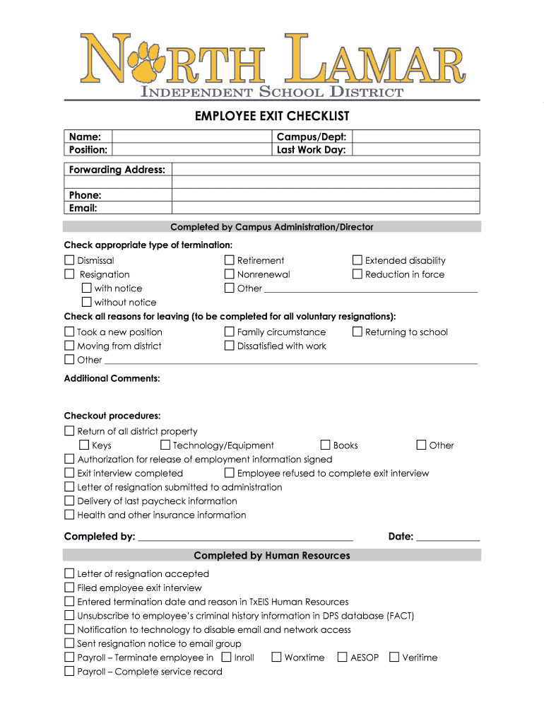 Fillable Online employee exit checklist - UF Human Resources ...
