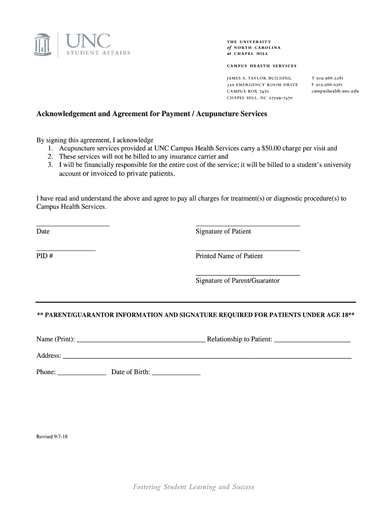 Fillable Online Acknowledgement and Agreement for Payment / Acupuncture ...