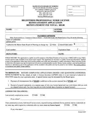 Fillable Online registered professional nurse license reinstatement application ... Fax Email ...