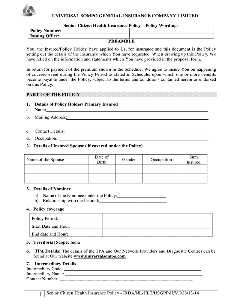 Fillable Online Policy Wordings Complete Healthcare Insurance ...
