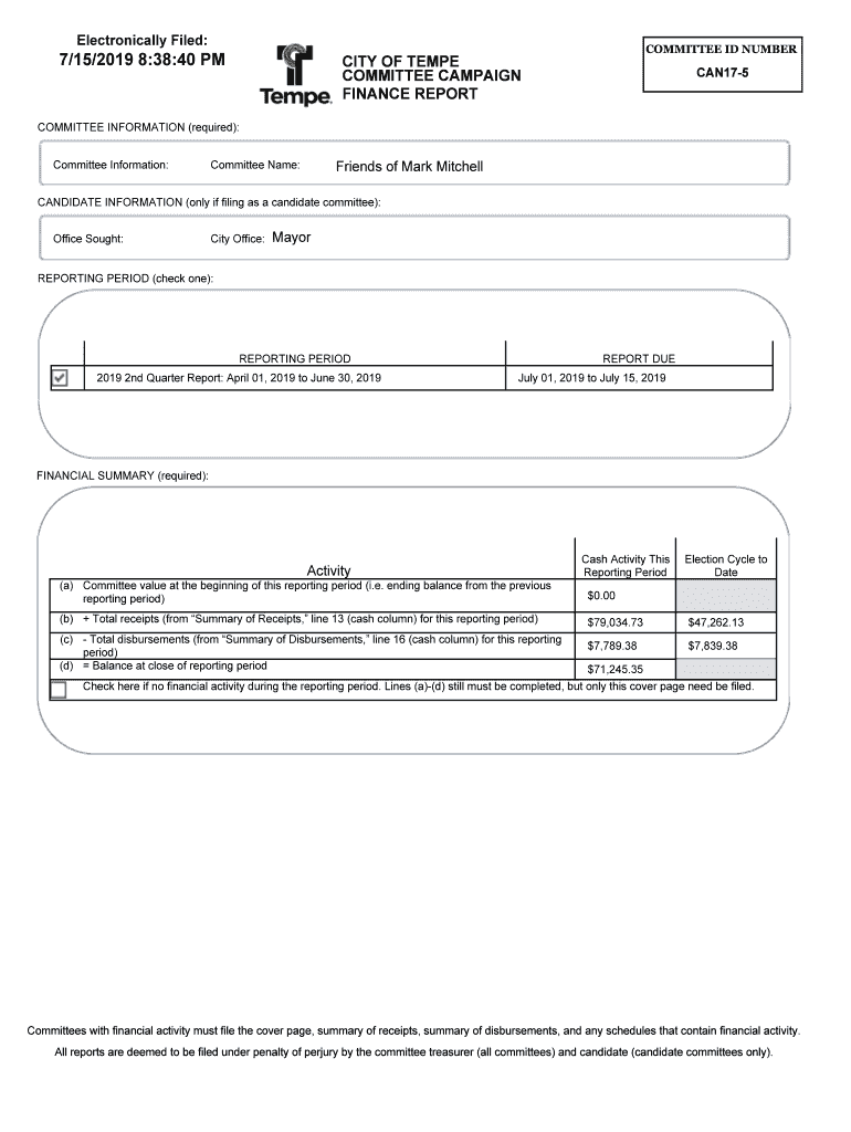 Fillable Online campaignfinance tempe Friends of Mark Mitchell Fax ...