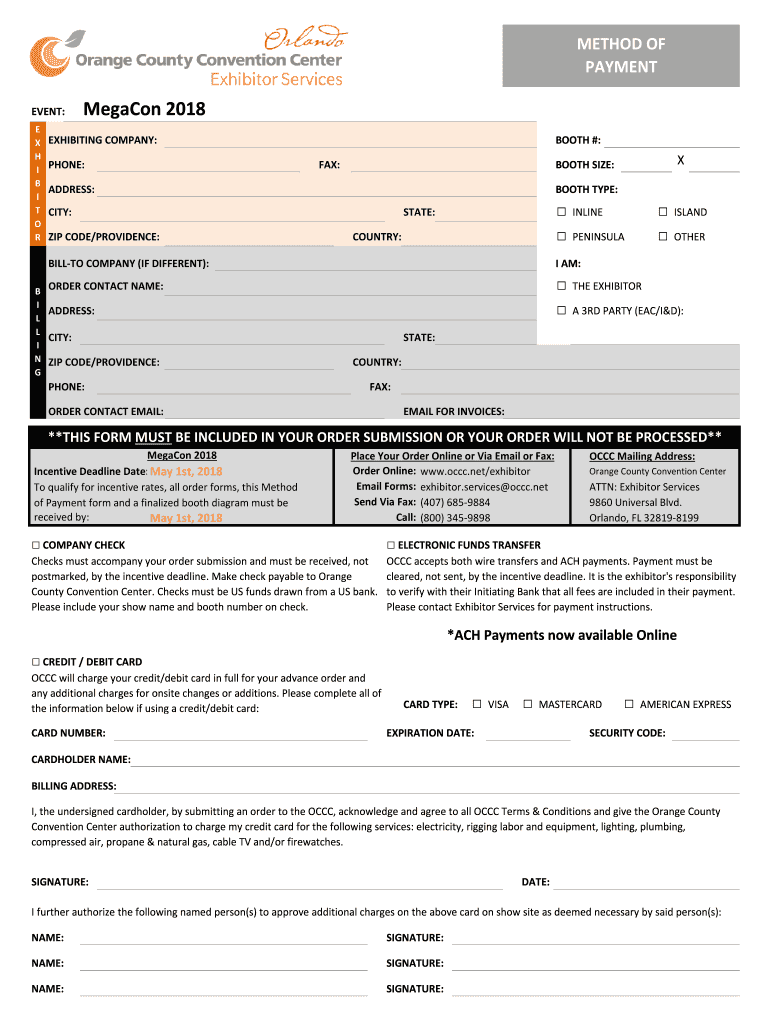 Fillable Online **A METHOD OF PAYMENT FORM MUST BE INCLUDED IN YOUR ...