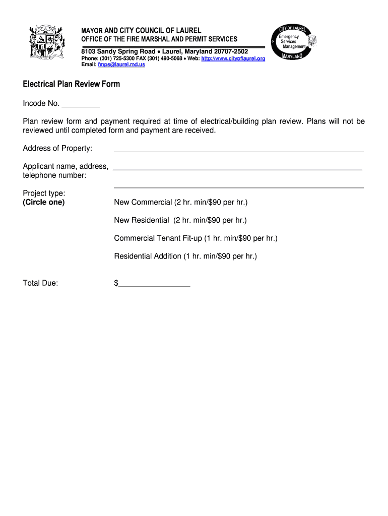 Fillable Online files cityoflaurel Electrical Plan Review Form - files ...