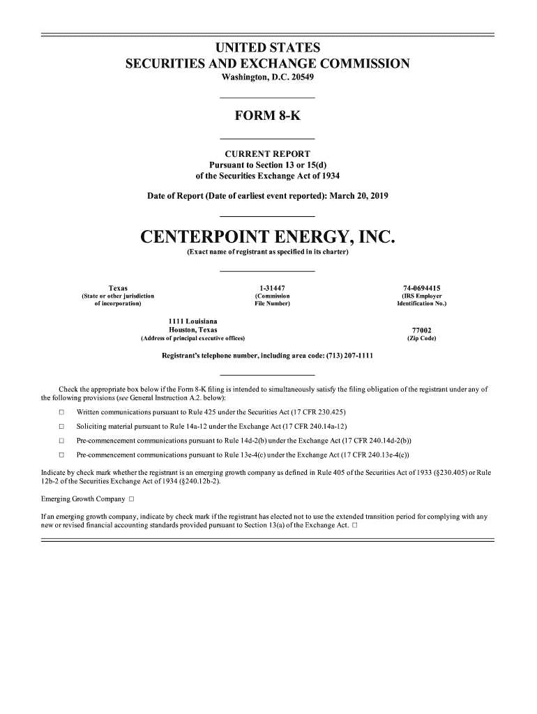 Fillable Online (CenterPoint Energy) updated its electric operations ...