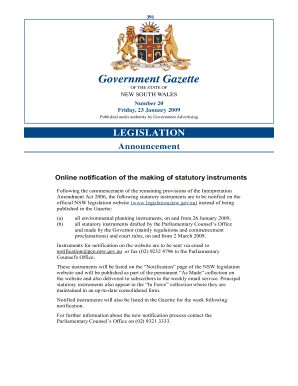 Fillable Online Government Gazette - NSW Legislation - NSW Government ...