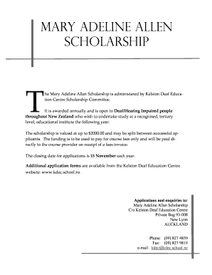 Fillable Online Mary Adeline Allen Scholarship - Kelston Deaf Education ...